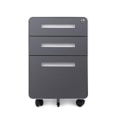 China Round Edge 3 Drawer Metal Storage Grey Movable Cabinet for sale