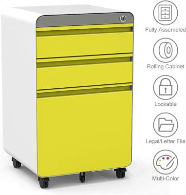 China 3 Drawer Steel Mobile File Cabinet 0.6mm Office Storage Pedestal H600mm for sale