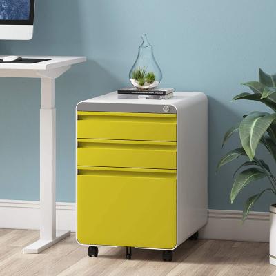 China Round Edge 3 Drawer Metal Mobile File Cabinets With Lock for sale