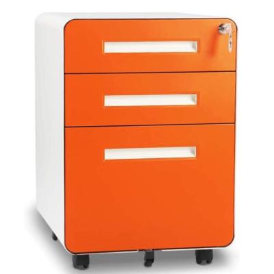 China Round Edge Steel 3 Drawer Mobile Pedestal File Cabinet H600mm W400mm D500mm for sale