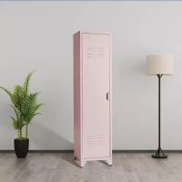 China Pink Bedroom Steel Storage Locker Standing Legs Vertical Clothes Storage Locker for sale