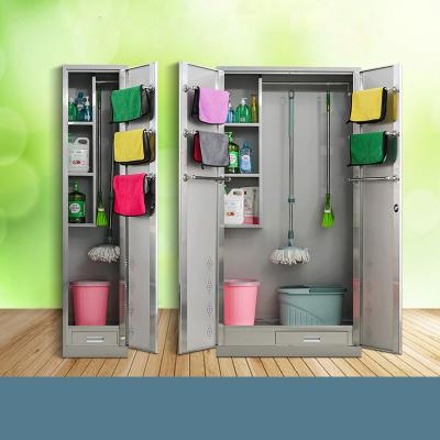 China Stainless Steel 201 Mop Sundries Cabinet Cleaning Storage Locker 400x400x1800mm for sale