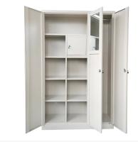 China Beige 3 Door Steel Armoire Closet H1850xW1100xD450mm KD Wardrobe with Mirror for sale