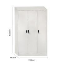 China Beige 3 Door Steel Armoire Closet H1850xW1100xD450mm KD Wardrobe with Mirror for sale