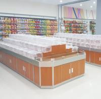 China Food shelf supermarket display shelf convenience store steel wooden shelf candy, dried fruit, loose grain food shelf for sale