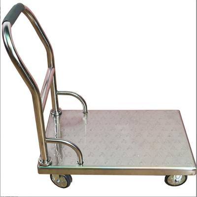 China Flat Folding Trolley Supermarket Warehouse Goods Pull Cargo Mute stainless steel flat car factory price sales for sale