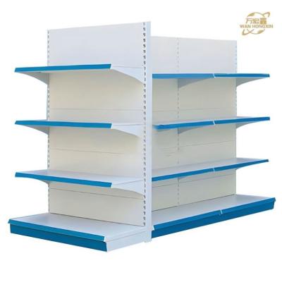 China Guangzhou Design Metallic Gondola Shelving Display Stand Wall Mini Racks Red Supermarket Shelf for sale