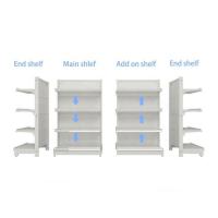 China Guangzhou Design Metallic Gondola Shelving Display Stand Wall Mini Racks Red Supermarket Shelf for sale