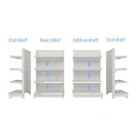 China Cold Rollded Supermarket Display Shelves Double Sided Steel Rack for sale
