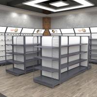 China Steel Supermarket Display Shelves Light Duty Printed Grocery Shelves Rack for sale