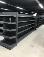 China 4 sided white black color advertising display Guangdong customized wooden gondola metal supermarket shelf for sale