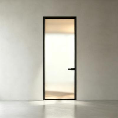 China Custom Size Ultra-slim Black Frame Interior Door with T6-T5 Aviation-grade Aluminum Alloy and 304 Stainless Steel Hardware for sale