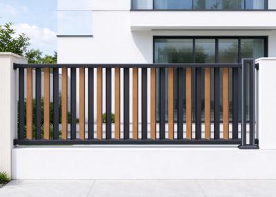 China Custom Villa Aluminum Fence with Vertical Slat Wood Look and Matte Finish for Outdoor Backyard for sale
