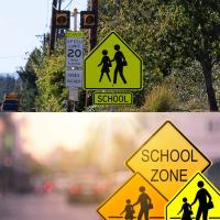 China Pedestrian Bicycle Crossing Ahead School Zone Retro Reflective Safety Signs 1mm/2mm/3mm for sale