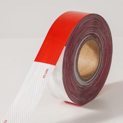 China 50mm 2 Inch White Red Adhesive DOT C2 Reflective Safety Tape Stickers on Truck for Vehicles for sale