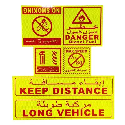 China Danger Long Vehicle Speed Limited Saudi Arabic Reflective Sticker For Truck Trailer for sale