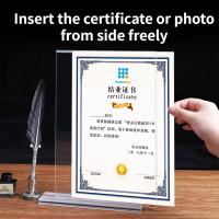 China A4 Acrylic Advertising Display Tabletop T Shape Transparent Acrylic Certificate Holder for sale