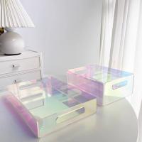 China Rainbow Color Stacking Acrylic Tray With Handles Lucite Serving Tray Customized for sale