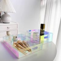China Rainbow Color Stacking Acrylic Tray With Handles Lucite Serving Tray Customized for sale