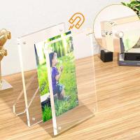 China 6''X 8'' Clear Acrylic Picture Frame Acrylic Magnetic Photo Frame For Tabletop Display for sale