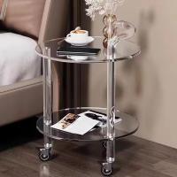 China Clear Assembled Acrylic Rolling Cart With Wheels For Dinning Room Bedroom storage for sale