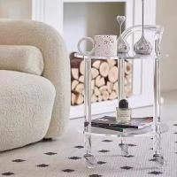 China Clear Assembled Acrylic Rolling Cart With Wheels For Dinning Room Bedroom storage for sale