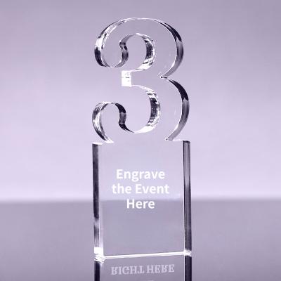 China Custom Clear Number Acrylic Award Trophy Block for Company Anniversary Recognition for sale