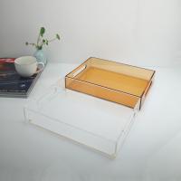 China Transparent Yellow Acrylic Lucite Serving Tray With Handle For Hotel Restaurant Home for sale