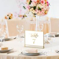 China Clear Acrylic Table Number Holders With Gold Borders Double Sided 7 X 5 Inches for sale