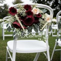 China 6 Pack Reserved Hanging Acrylic Sign With Greenery For Wedding Chairs / Church Pews for sale
