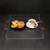 China 10X10 Inches Square Acrylic Tray With Metal Handles Organizer For Tea Or Coffee for sale