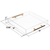 China 10X10 Inches Square Acrylic Tray With Metal Handles Organizer For Tea Or Coffee for sale