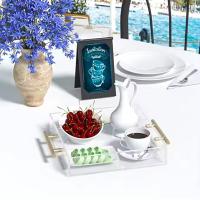 China 10X10 Inches Square Acrylic Tray With Metal Handles Organizer For Tea Or Coffee for sale