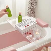 China Custom Color Acrylic Bath Tray Crystal Shelf Lucite Bathtub Caddy OEM Logo for sale