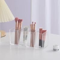 China Versatile Acrylic Holder Pens Pencils Makeup Brushes Organizer With 4 Compartments for sale