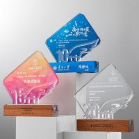 China Custom UV Printing Acrylic Award With Wood Base , Cast Plexiglass Plaques OEM for sale