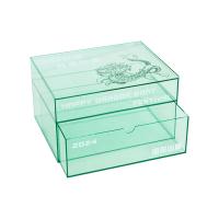 China Transparent Green Acrylic Organizer Box Plexiglass Jewelry Cosmetic Box With Drawer for sale