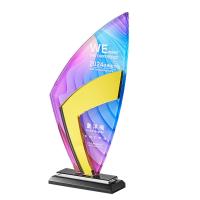 China Custom   Shape Colorful  Acrylic Award Trophy  PMMA Plaque with UV printing and Engraving  For   Business Recognition or  Anniversary Celebration for sale