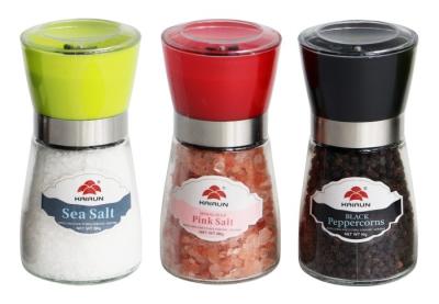 China Refillable Glass Salt Pepper Grinders 150ml Capacity 128mm Height with Ceramic Grinder Mechanism for sale