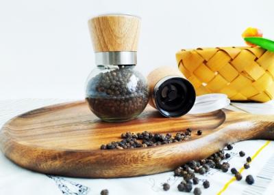 China Glass Black Peppercorn Grinder with 200ml Capacity and 64mm/80mm Dimensions - Adjustable Manual Spice Mill for sale