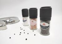 China Refillable Plastic Cap Glass Jar Pepper Grinder with Ceramic Mechanism 200ml for sale