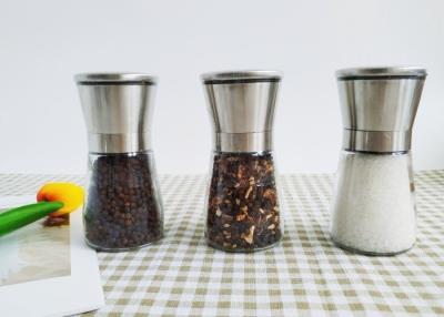 China Adjustable Glass Salt and Pepper Grinders - 200ml Capacity, 123mm Height with Stainless Steel Cap for sale