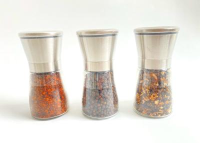 China 175ml Manual Glass Grinder Adjustable Refillable Spice Grinding Jar 65mm Top Dia for sale