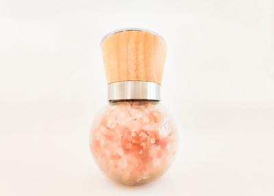 China Round Glass Pink Salt Grinder with Wooden Lid and Ceramic Core 200ml for sale