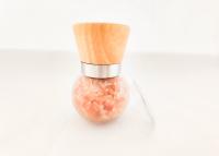 China Round Glass Pink Salt Grinder with Wooden Lid and Ceramic Core 200ml for sale