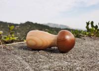 China Mushroom Design Salt Pepper Grinder KRG-033 Ceramic Core Acacia Wood Jar 11.5x5.2cm for sale