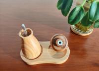 China Acacia Wood Salt and Pepper Grinder Set with Adjustable Ceramic Core - 2 Piece Kitchen Mill with Wooden Tray for sale