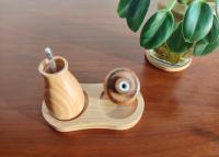 China Acacia Wood Salt and Pepper Grinder Set 2 Pcs with Adjustable Ceramic Mill and Wooden Tray for sale
