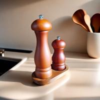 China Professional Adjustable Roman Columns Salt and Pepper Grinder Set - 21.5cm & 14cm Wooden Mills with Ceramic Core for sale