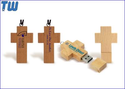 China Personal Key Chain Cross 64GB USB Disk Stick Natural Maple Wood for sale